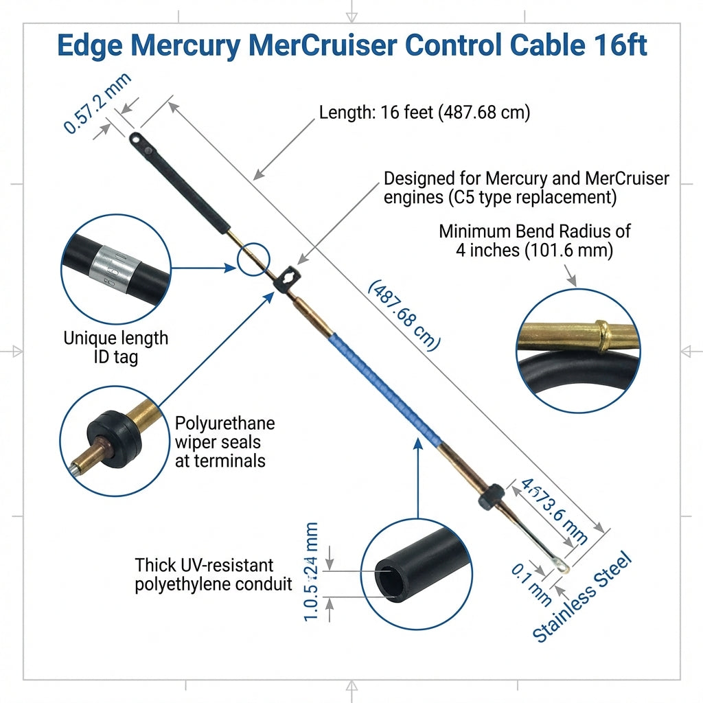 Mercury Mercruiser 16ft Gen 1 Control Cable Edge Multiflex EEC-005-16 ...