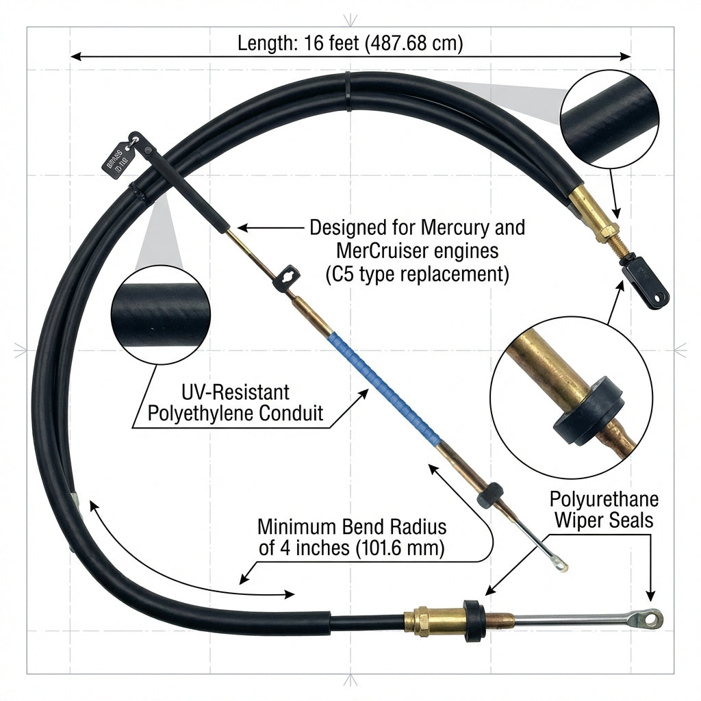 Mercury Mercruiser 16ft Gen 1 Control Cable Edge Multiflex EEC-005-16 ...