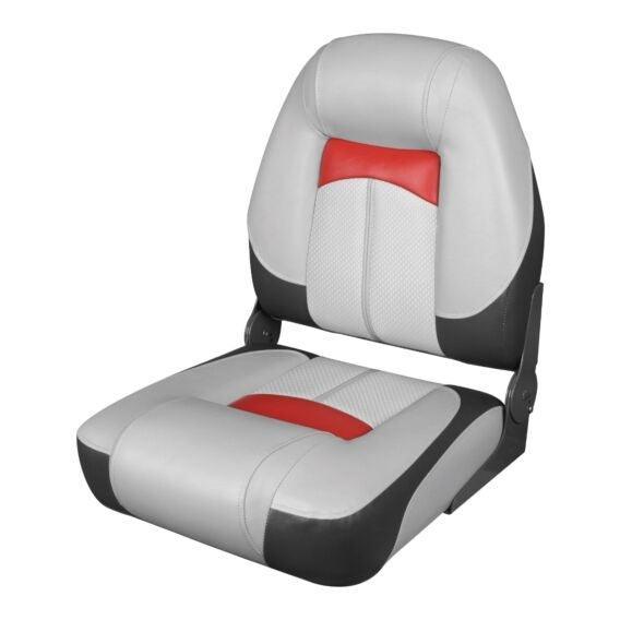 Premium High Back Qualifier Boat Seat – Grey/Charcoal/Red Style – 4Boats