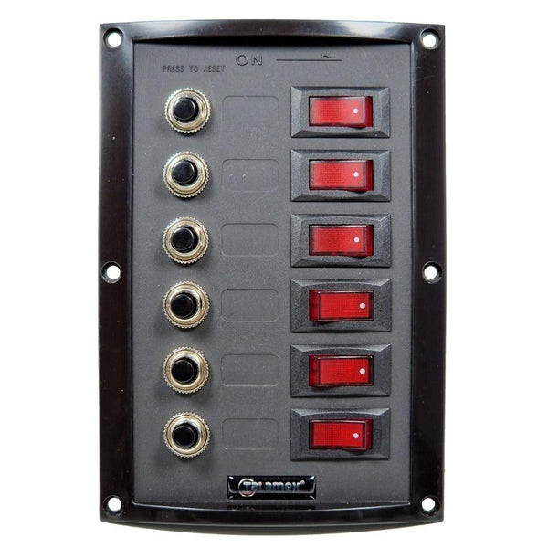 Switch Panel 6-Fuses Black 165×114mm 12V 37A | 4Boats